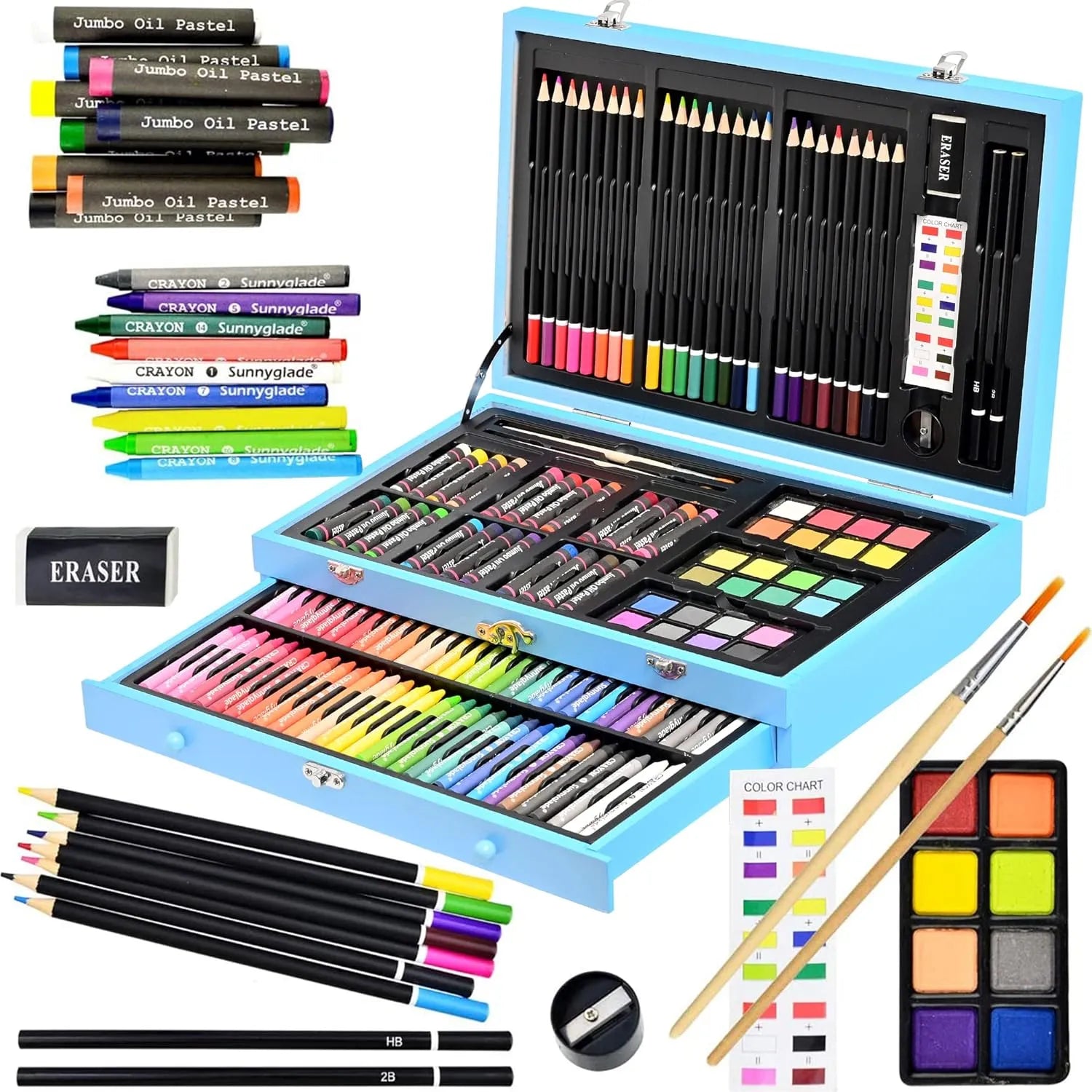Kit De Arte De Lujo 145 Piezas Caja Madera Crayones Pasteles Lápices ...