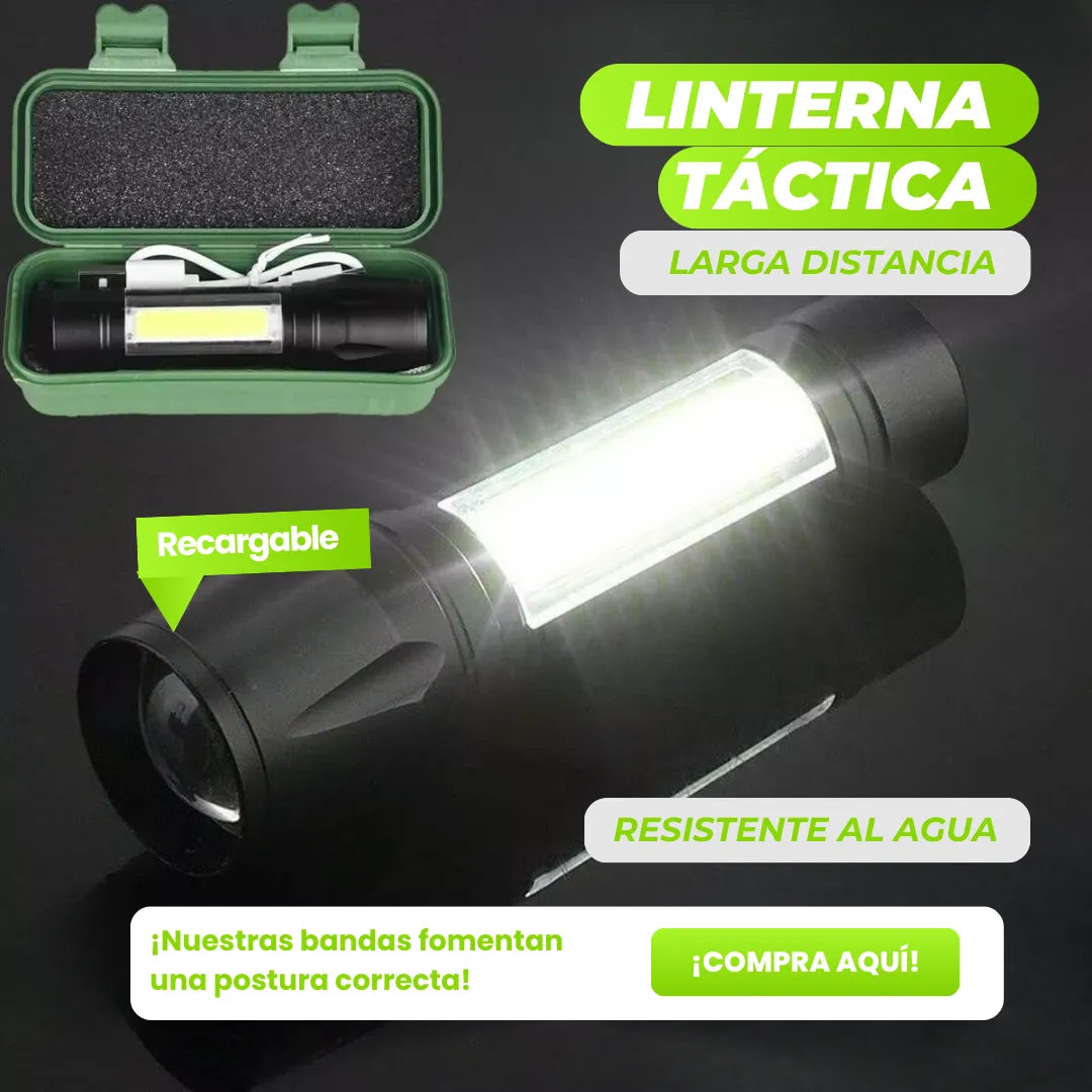 Linterna Tactica Recargable Led De Larga Distancia Compacta y Ligera ...