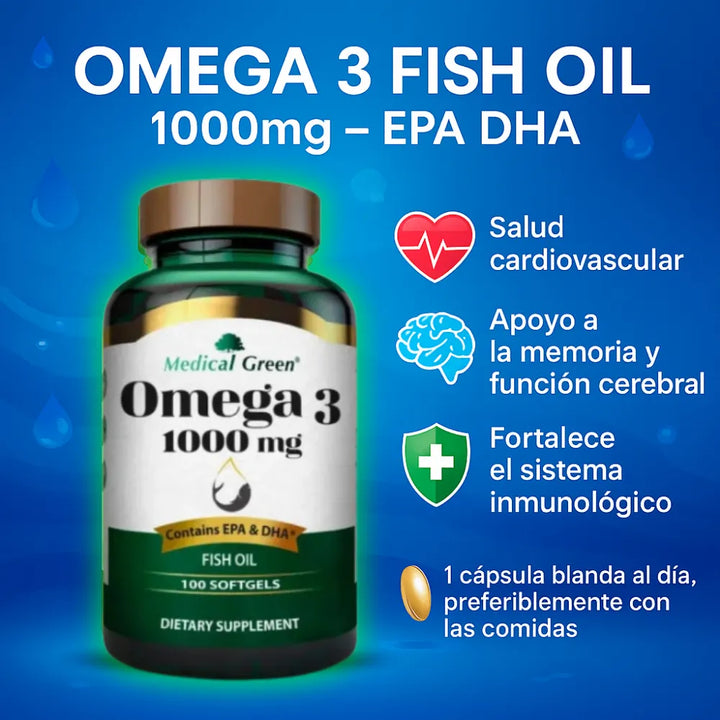 Omega 3 Medical Green Aceite De Pescado 100 Capsulas Sin Sabor Supleme ...