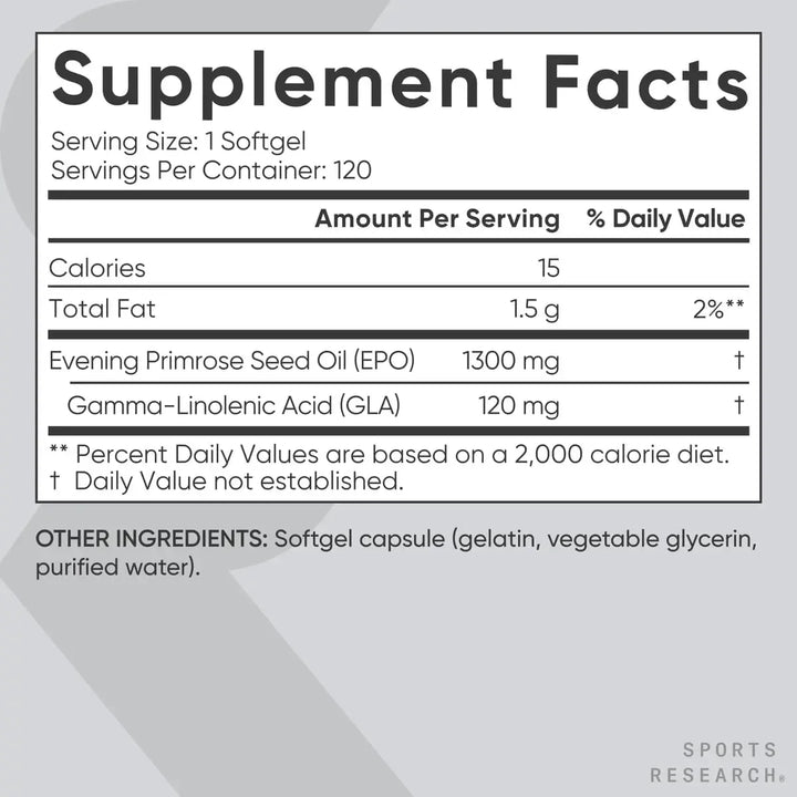 Aceite De Onagra 1300 Mg Sports Research 120 Cápsulas Sin Gluten Impor ...