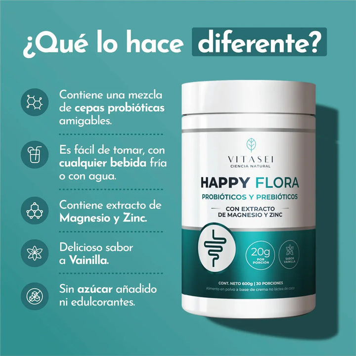 Happy Flora Fórmula Integral De Probióticos Prebióticos Magnesio Y Zin ...