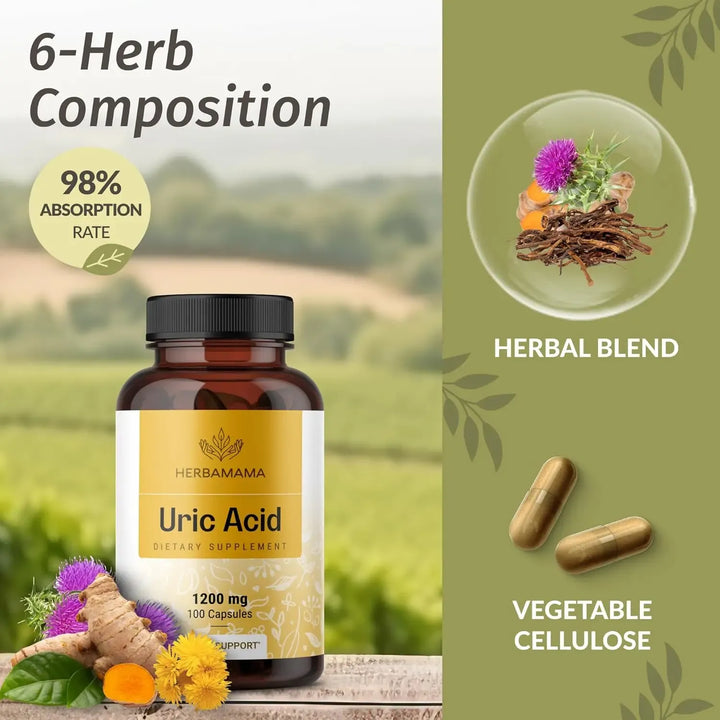 Herbamama Cápsulas De Limpieza Ácido Úrico 1200 Mg Con Cereza Ácida Y ...