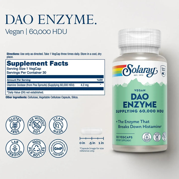 Enzima Digestiva DAO Solaray 60,000 HDU 30 Cápsulas Veganas - Importad ...