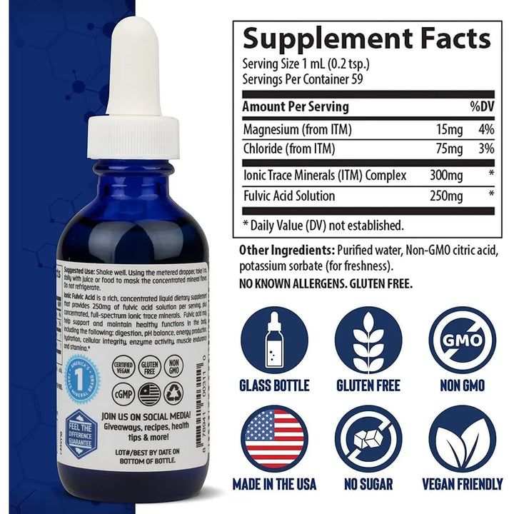 Ácido Fúlvico Iónico Líquido 250 Mg Para Digestión Y Energía Trace Min ...