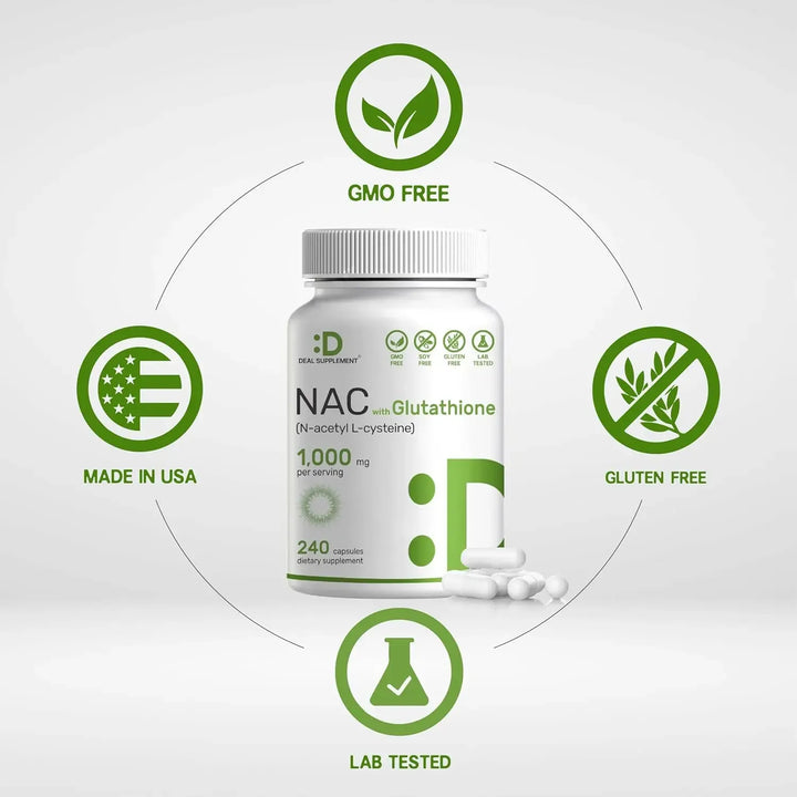 Nac N-Acetil Cisteína 1000 Mg Con Glutatión Reducido 240 Cápsulas Deal ...