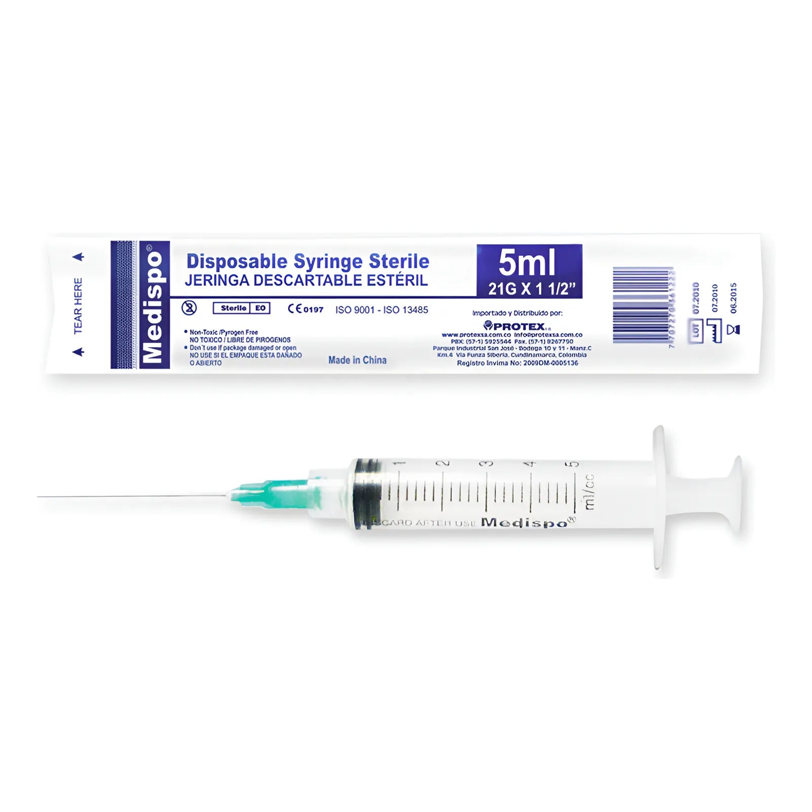 Jeringa Medispo 5 ml con Aguja 21G x 1 1/2 Punta Luer Lock Desechable ...