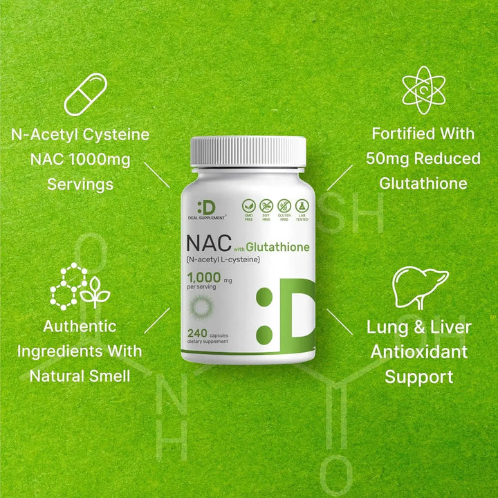 Nac N-Acetil Cisteína 1000 Mg Con Glutatión Reducido 240 Cápsulas Deal ...