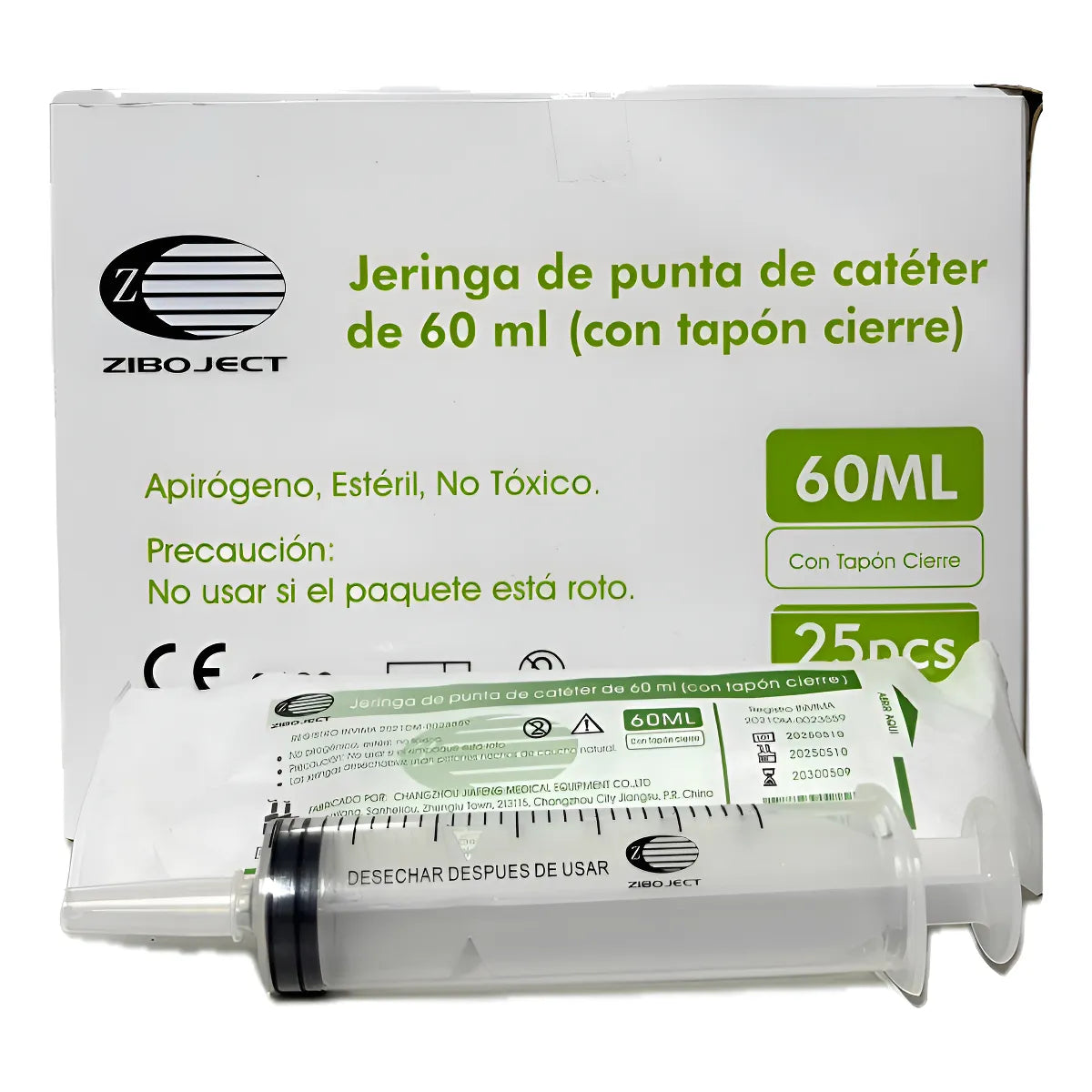 Jeringa 60ml Punta Cateter Con Tapon Caja X25 Unidades Ziboject Regist ...
