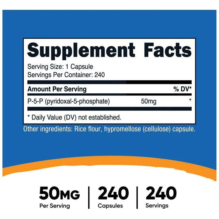 Vitamina B6 P5P 50 Mg 240 Cápsulas Nutricost Piridoxal 5 Fosfato Sin G ...