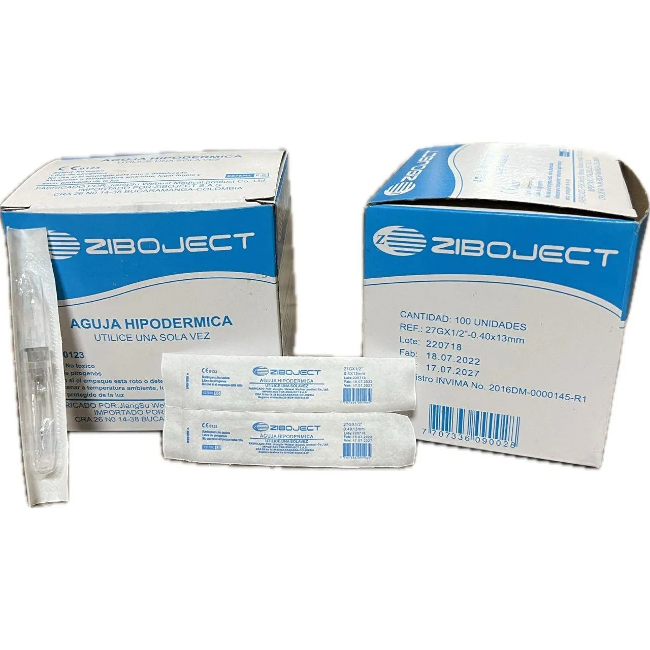 Agujas Hipodérmicas Ziboject 27G x 1/2 Caja x 100 Unidades Tribisel Me ...