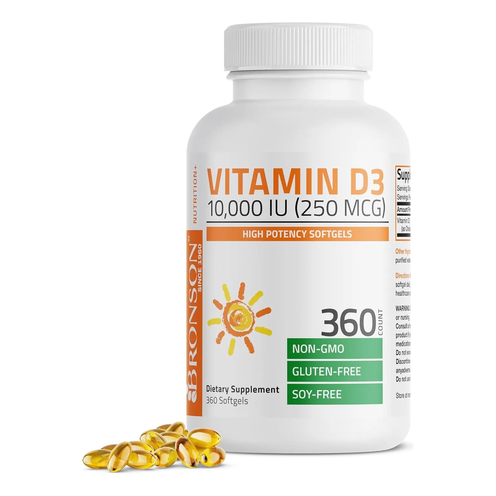 Vitamina D3 Bronson 10000 Ui 250 Mcg Alta Potencia 360 Capsulas Sistem ...