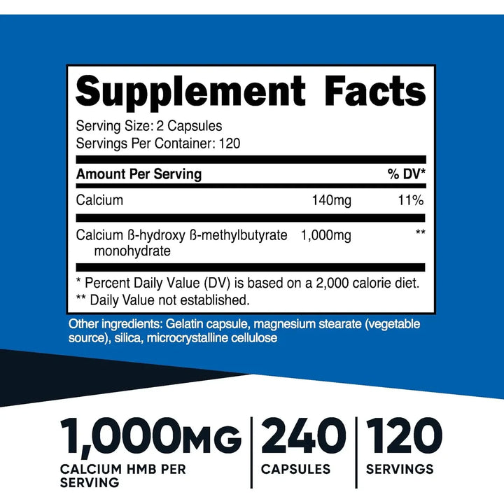 Suplemento Hmb 1000 Mg 240 Cápsulas Nutricost Para Masa Muscular ...