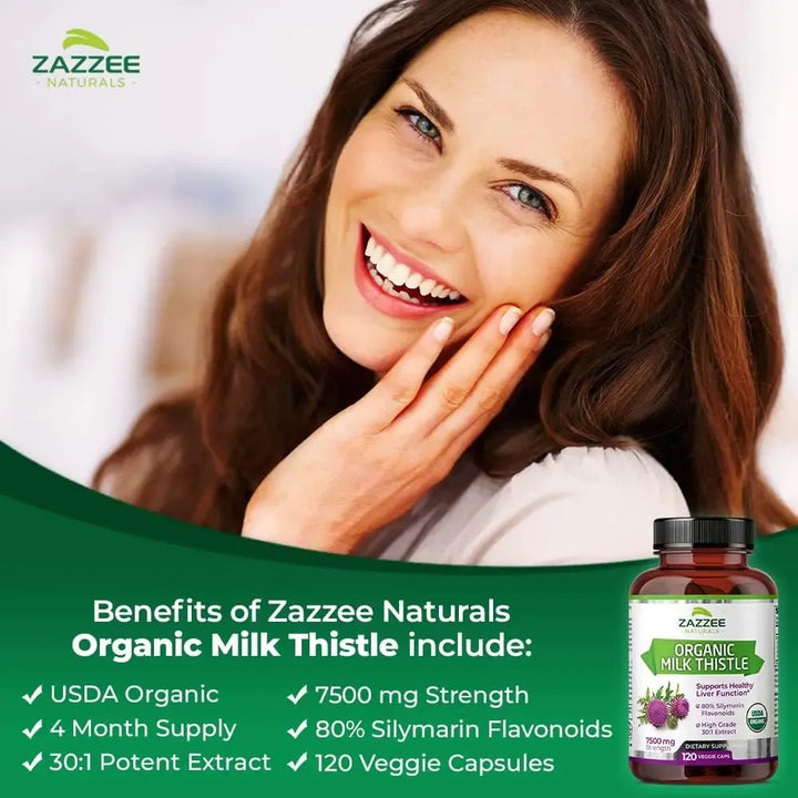 Cápsulas De Extracto De Cardo Mariano Orgánico 7500 Mg 120 U Zazzee Im ...