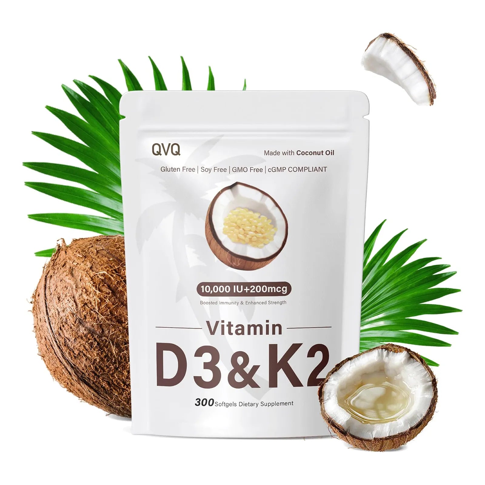 Aceite De Coco Virgen 300 Capsulas Blandas Con Vitamina D3 K2 10000 Ui ...