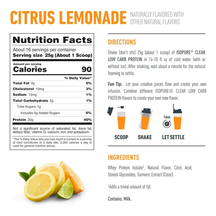 Isopure Proteína De Suero En Polvo Sabor Limonada 400 G Para Recuperac ...