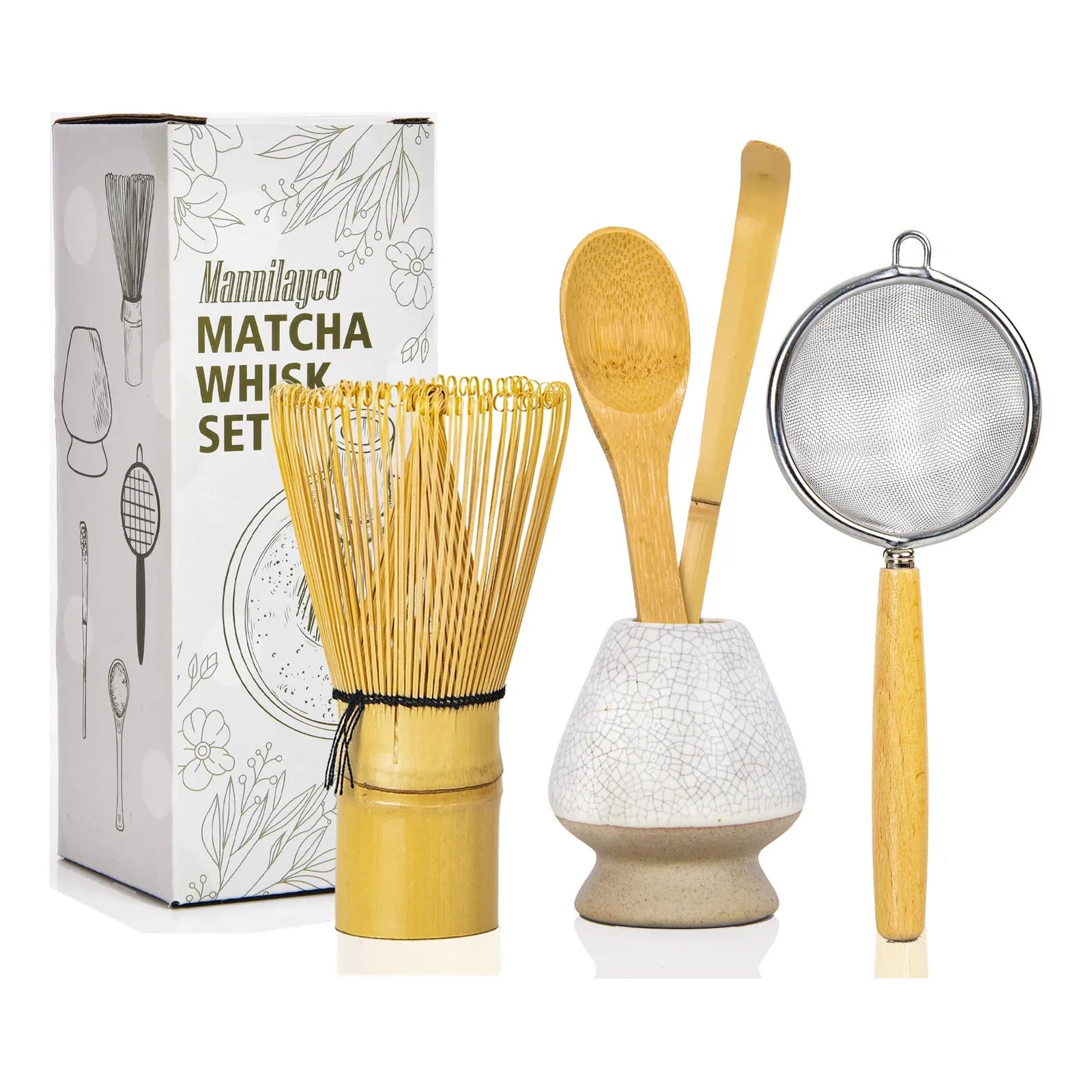 Juego Batidor Matcha Bambú 5 Piezas Con Soporte Cuchara Té Color Bambú ...