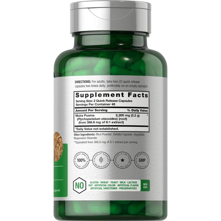 Extracto De Raíz Muira Puama 2200 Mg 90 Cápsulas Horbaach Energía Natu ...