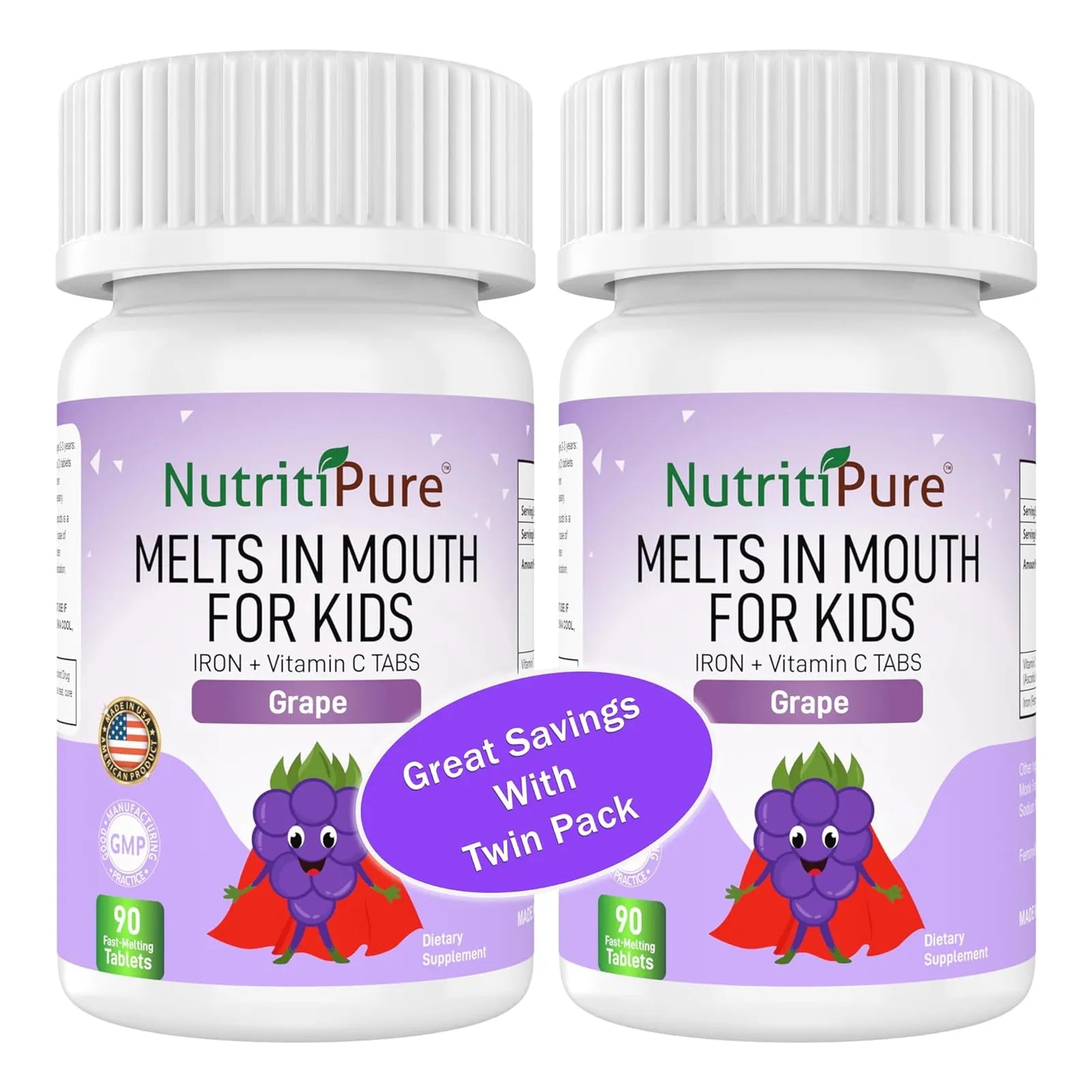 Tabletas Masticables De Hierro Sabor Uva Para Niños 9 Mg Con Vitamina ...