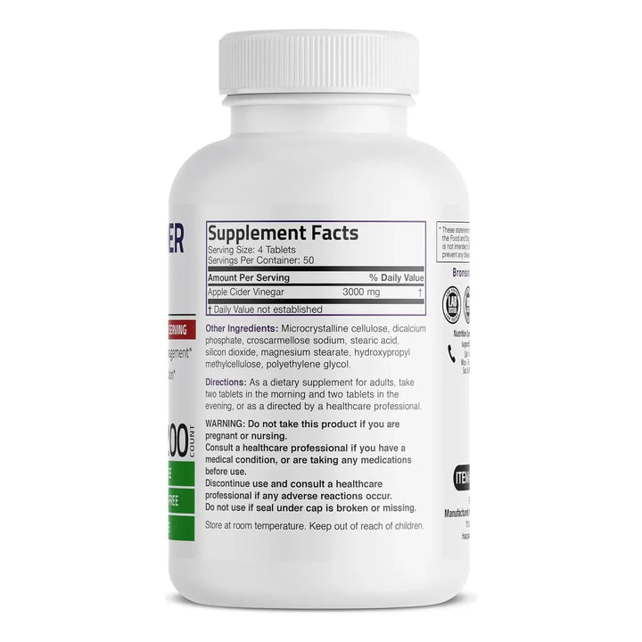 Vinagre De Sidra De Manzana Extra Fuerte 3000 Mg 200 Tabletas Bronson ...