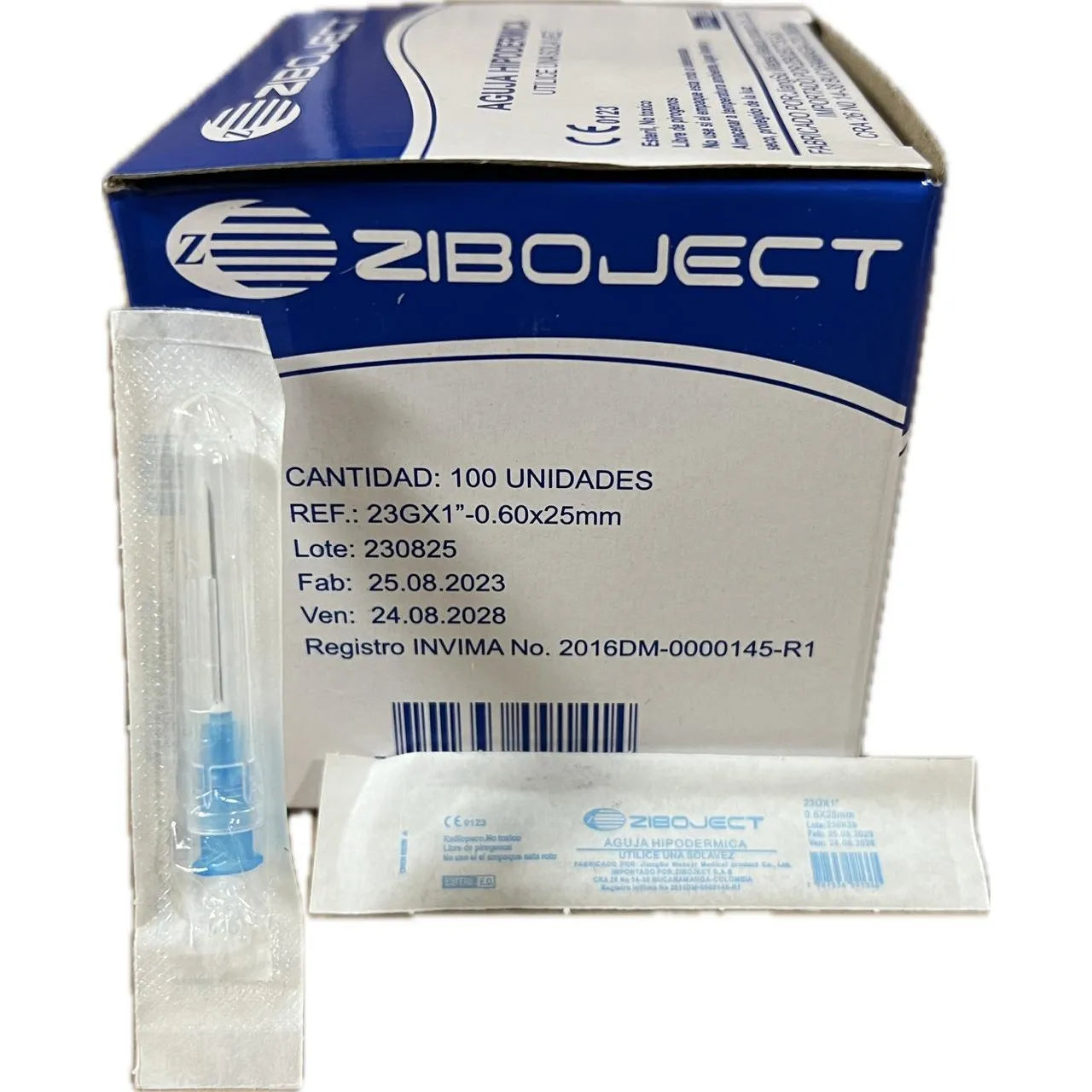 Aguja Hipodérmica Ziboject 23gx1 Caja X 100 Unidades Tribisel Punta Ul ...