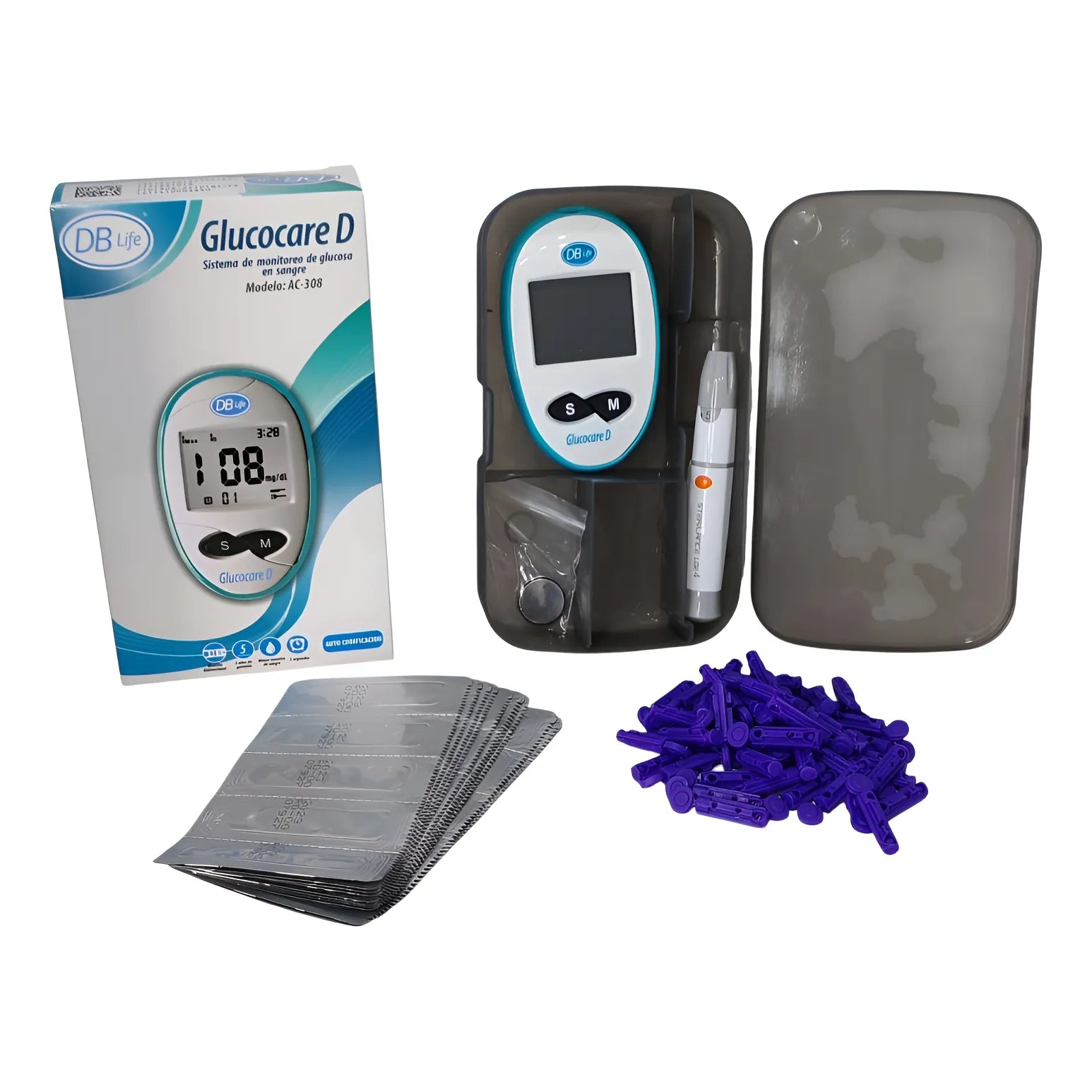 Glucometro Glucocare DB Life AC-308 Con 50 Tiras Y 50 Lancetas Blanco ...