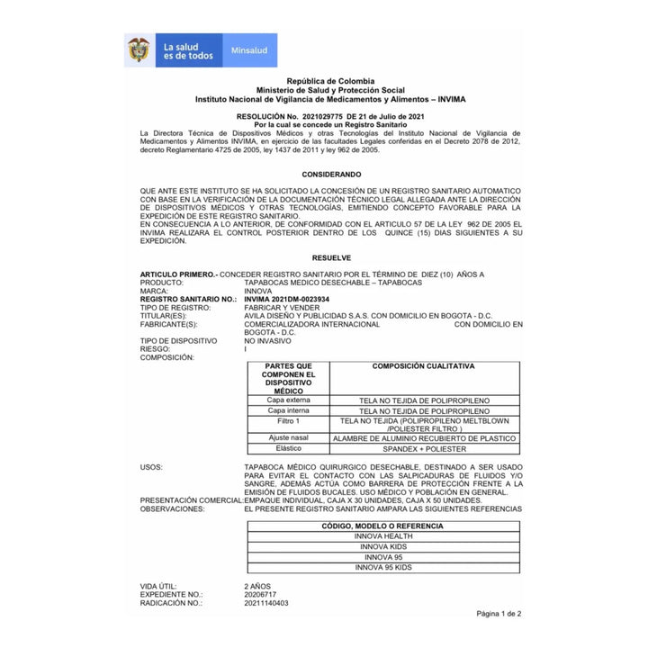 Caja De Tapabocas Termosellado X 50 Unidades Innova Health Quirúrgico ...