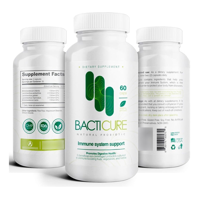 Bacticure Probiotico Natural 5 Colonias Complejo 60 Capsulas Salud Dig ...