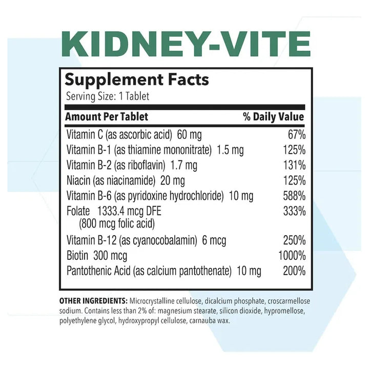 Kidney-Vite Apoyo Renal 100 Tabletas Soporte Natural Saludable ...